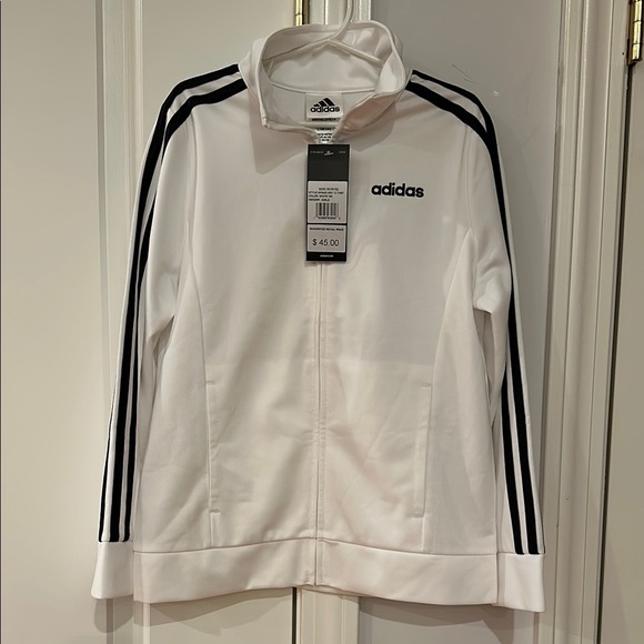 adidas | Jackets & Coats | Adidas White Track Jacket With Black Stripes ...